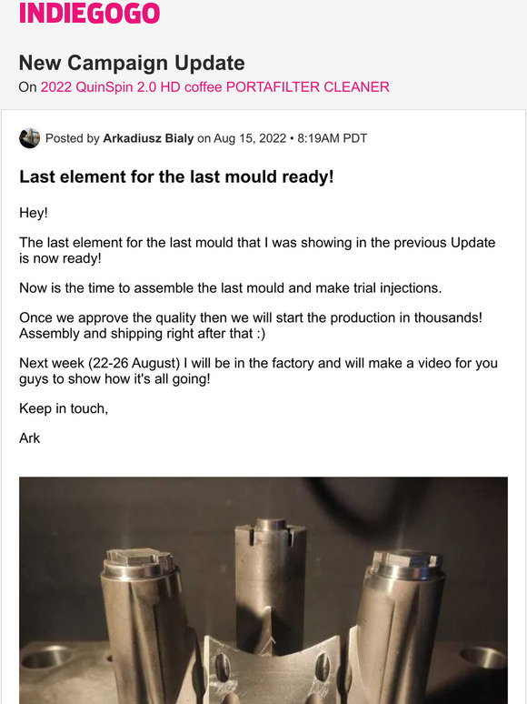 Indiegogo: 📢 Update #13 from 2022 QuinSpin 2.0 HD coffee PORTAFILTER ...