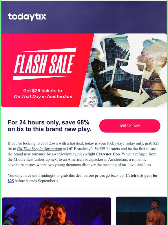 TodayTix: ⚡ Flash Sale: $25 tix to this new romance ⚡ | Milled