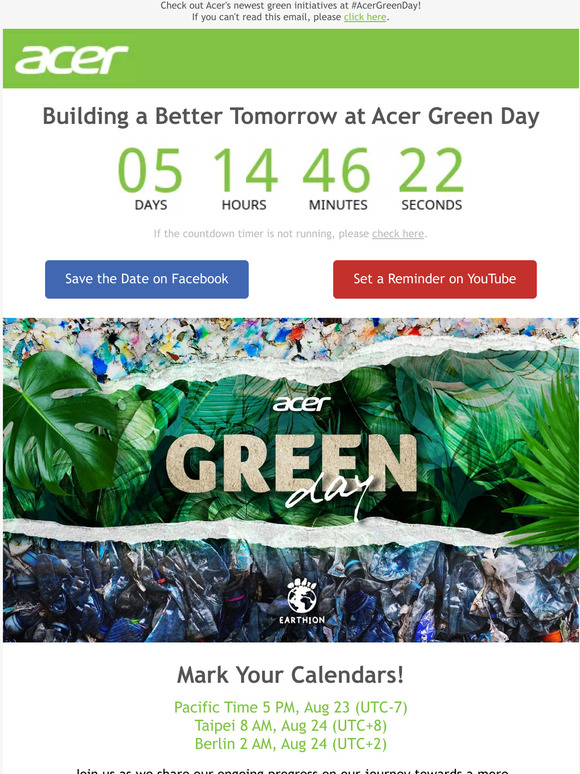 Acer: Acer Green Day is happening on Aug 23rd @ 5 PM (UTC-7) – remember ...