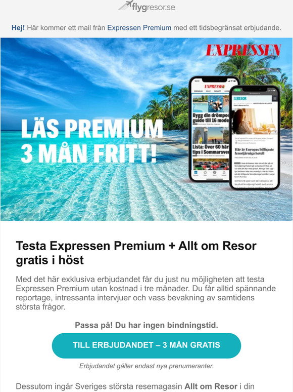 Flygresor: Läs Expressen Premium + Allt om Resor gratis i höst! | Milled