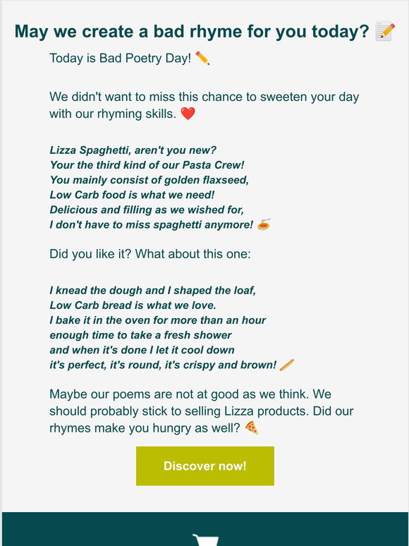 Lizza: It's Bad Poetry Day - Enjoy our bad rhymes! 📝 | Milled