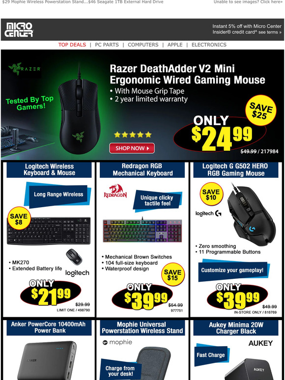 Micro Center: $24 Razer DeathAdder V2 Mouse! $39 Redragon RGB ...