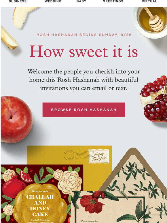 Paperless Post: Rosh Hashanah invitations for a sweet new year | Milled
