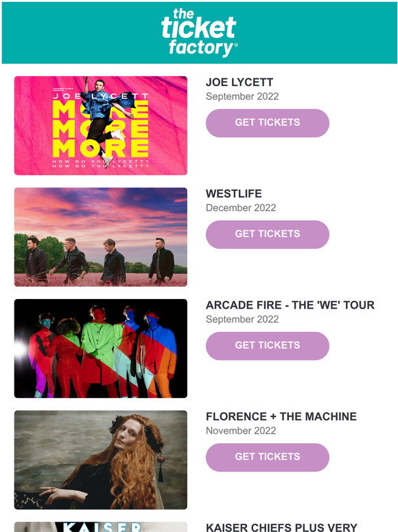 The Ticket Factory: Joe Lycett, Westlife, Arcade Fire - The 'WE' Tour ...