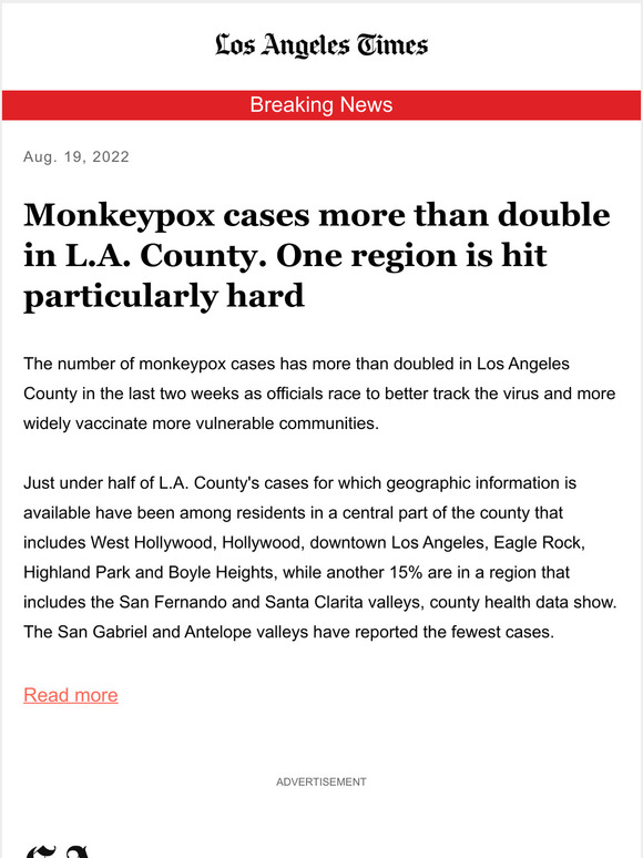 Los Angeles Times: Breaking News: Monkeypox cases more than double in L ...