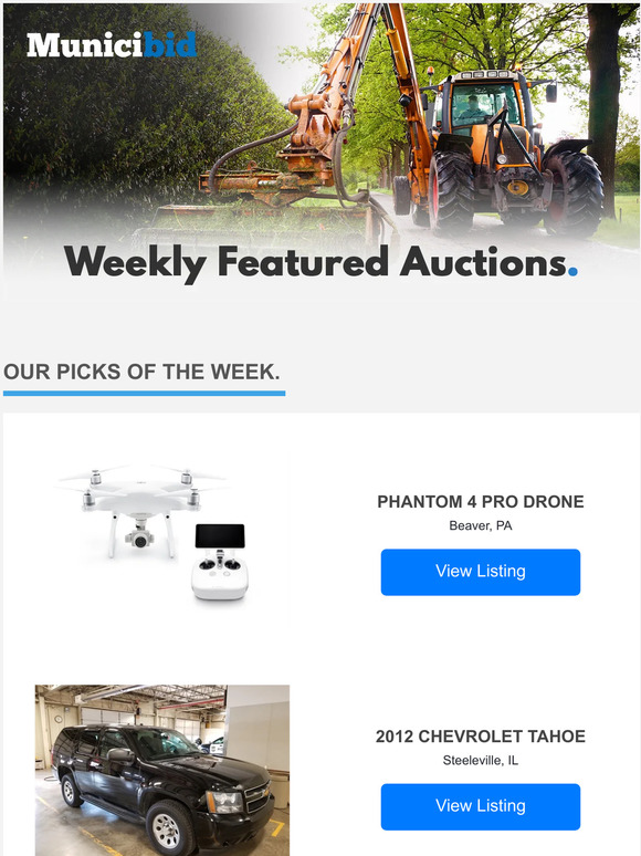 Municibid: Featured Auctions: Motorcycle, Drone, Mower | Milled