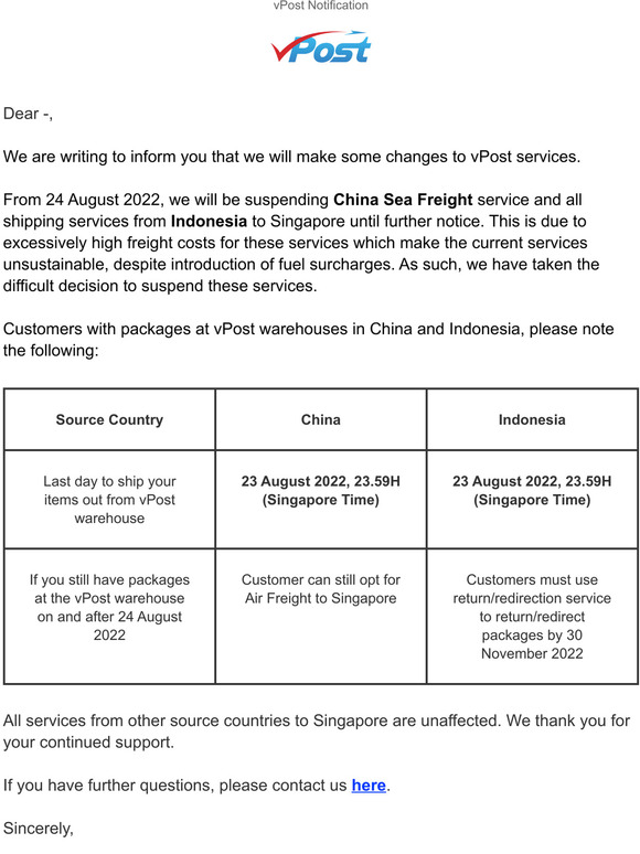 vPost: [Reminder] vPost Service Announcement: Suspension of services ...