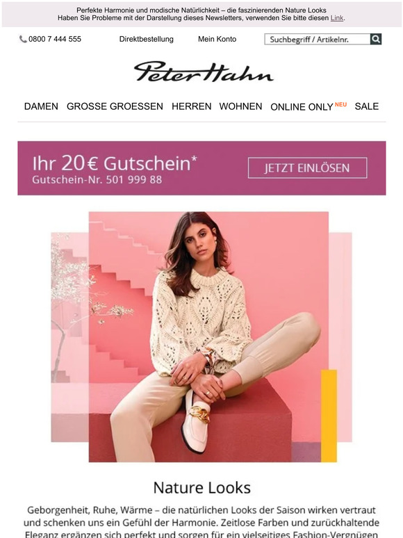 peterhahn.de: 20€ Gutschein und 10% Rabatt auf Online Only – jetzt ... peterhahn.de: 20€ Gutschein und 10% Rabatt auf Online Only – jetzt ...