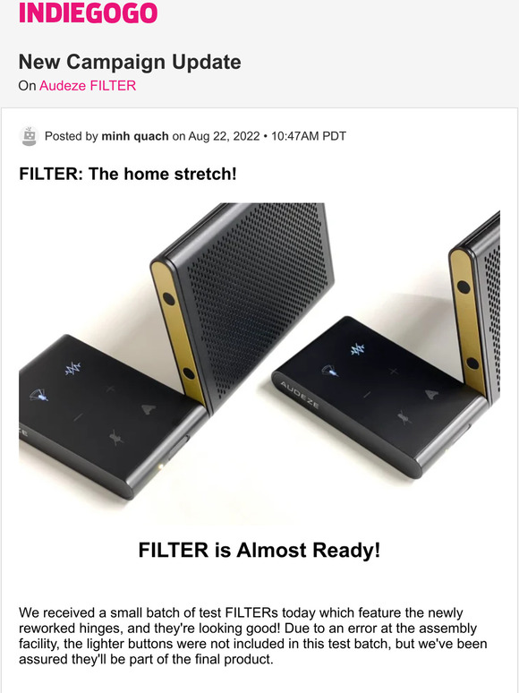 Indiegogo: 📢 Update #11 from Audeze FILTER | Milled