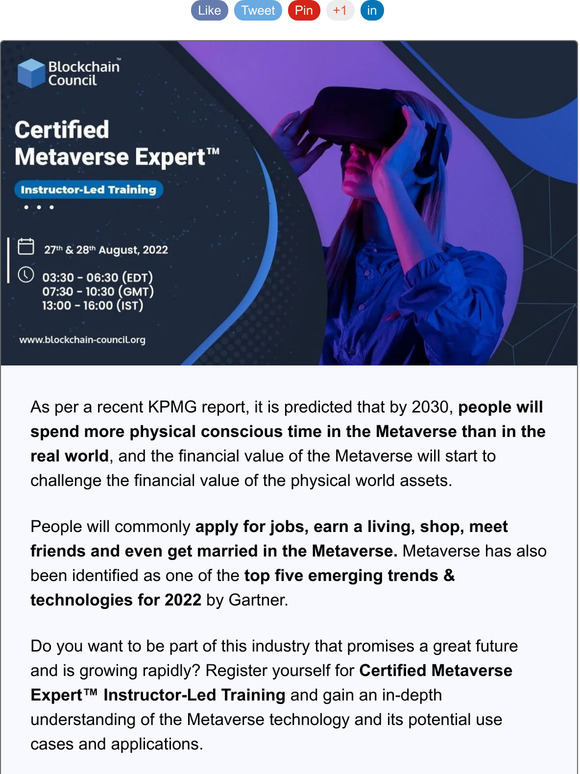 Blockchain Council: Certified Metaverse Expert™ Instructor-Led Training | Get Certified Now | Milled