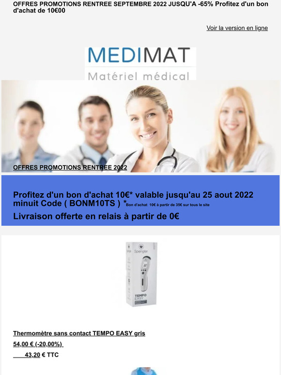 Medimat: OFFRES PROMOTIONS RENTREE SEPTEMBRE 2022 JUSQU'A -65% Profitez ...