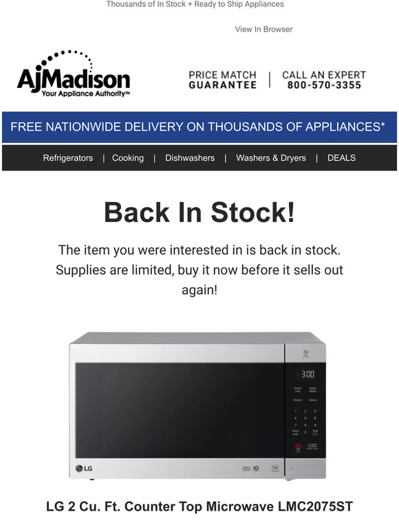 Aj Madison: Back in stock! LG 2 Cu. Ft. Counter Top Microwave LMC2075ST ...