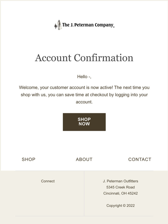 J. Peterman: Customer account confirmation | Milled
