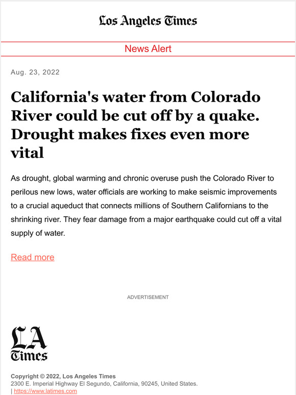 Los Angeles Times: California's water from Colorado River could be cut ...