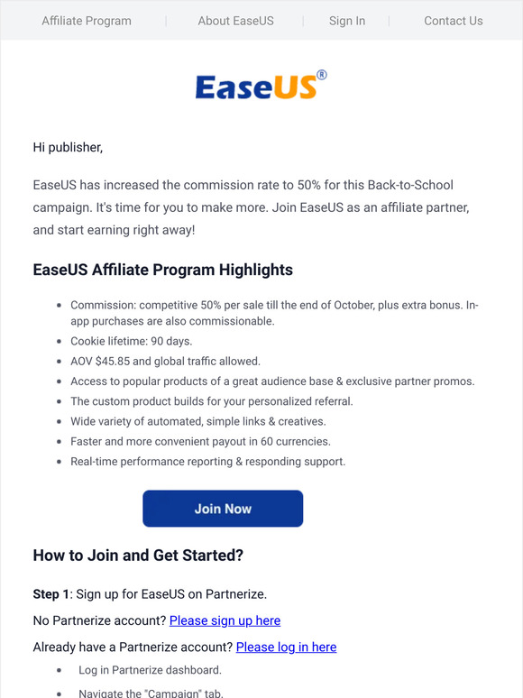EaseUS: Back-to-School: Get Started with EaseUS, Earn 50% Commission | Milled