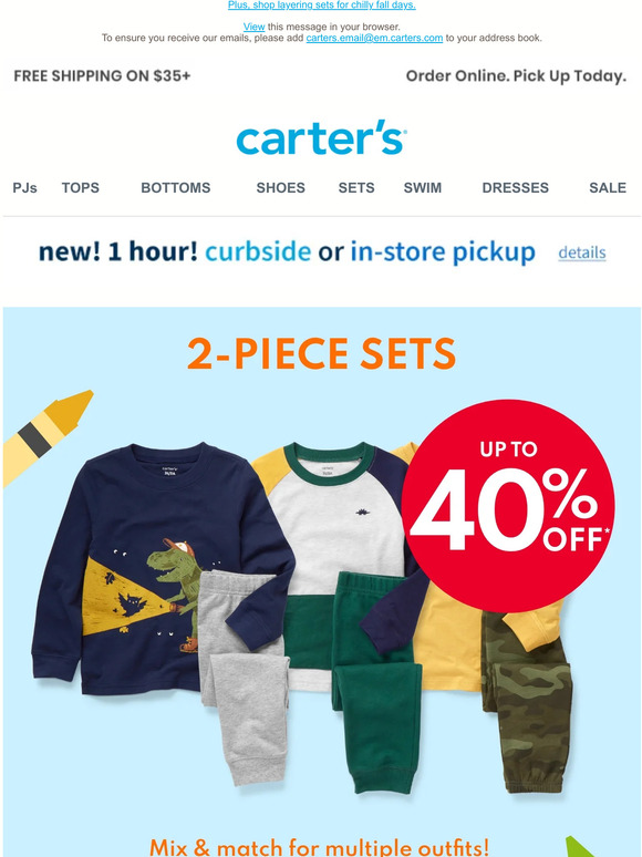 Carter's: 2-piece sets up to 40% off. Mix & match for multiple looks ...