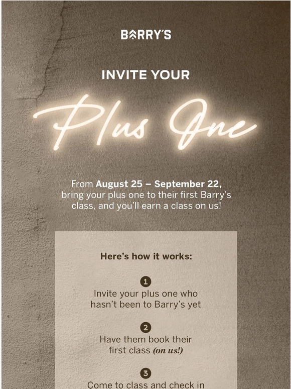 Barry's: Invite your Plus One and get a class on us 👀 | Milled