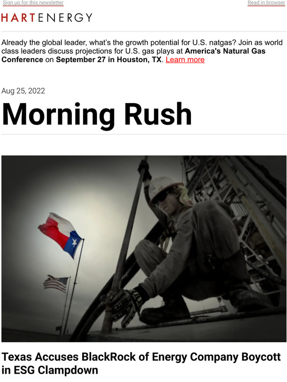 Hart Energy: Morning Rush: Texas ESG Boycott; Shell Rejoins Lake ...