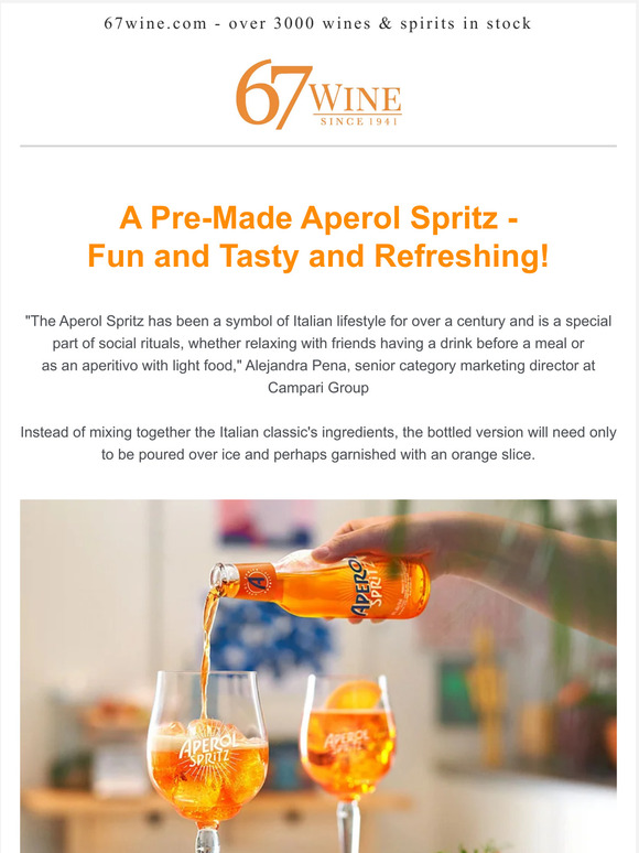 67 Wine: A Pre-Made Aperol Spritz - Fun and Tasty and Refreshing! | Milled