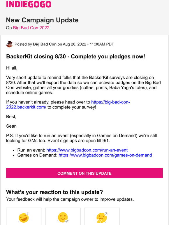 Indiegogo: 📢 Update #5 from Big Bad Con 2022 | Milled