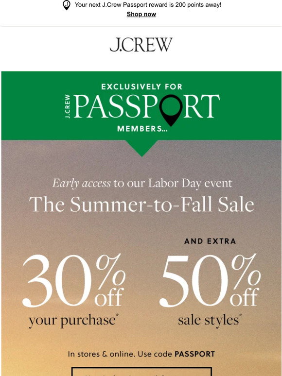 J.Crew: J.Crew Passport members, don’t miss early access | Milled