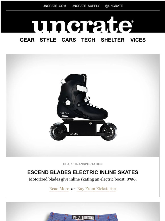 Uncrate: Escend Blades Electric Inline Skates & more | Milled