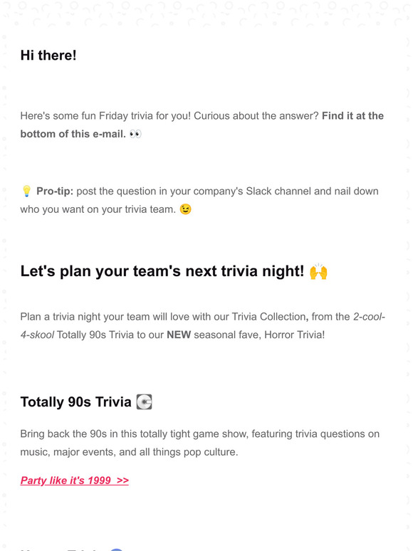 Confetti: Hi there! Here's some fun Friday trivia for your team. 😎 | Milled