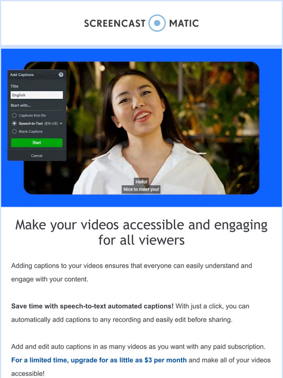 Screencast-o-matic: Make all of your videos accessible with captions | Milled