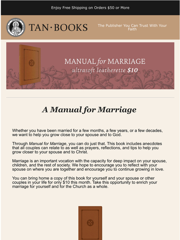 TAN Books: Manual for Marriage - $10 Leatherette Sale | Milled
