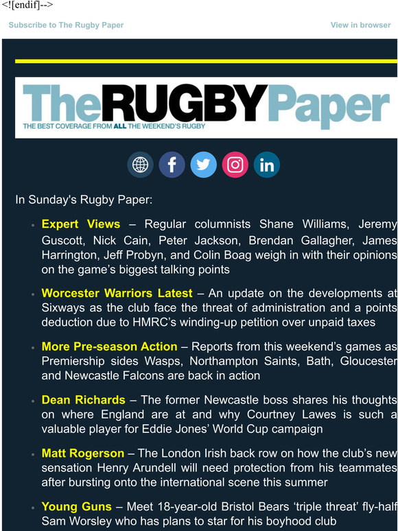 The Rugby Paper: WORCESTER LATEST / PREM TEAMS IN PRE-SEASON ACTION ...