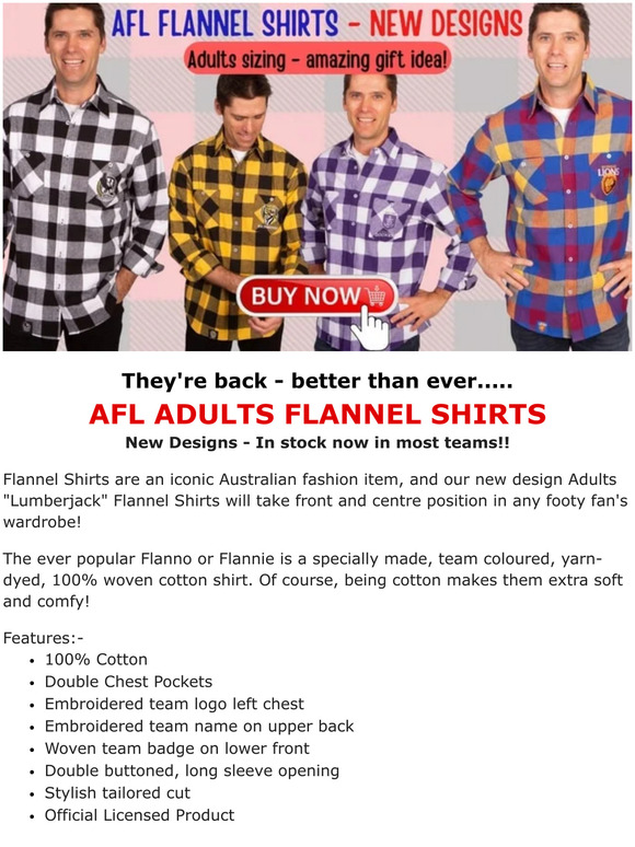 AFL Footy Shop: 🎉AFL Flannel Shirts are back Footy Fan - get yours now ...