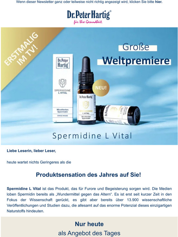 Dr. Peter Hartig: Große Welt-Premiere von Spermidine L Vital | Milled