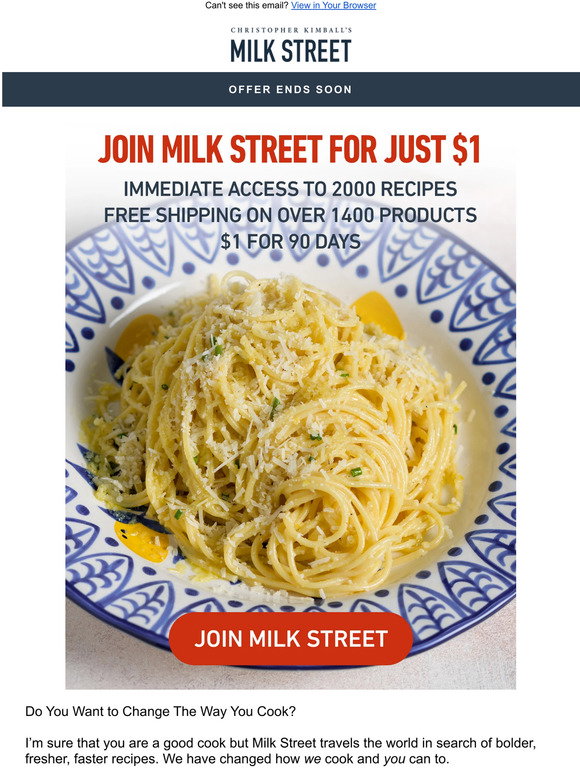 Milk Street Kitchen: You're Invited to Try Milk Street For Just $1 ...
