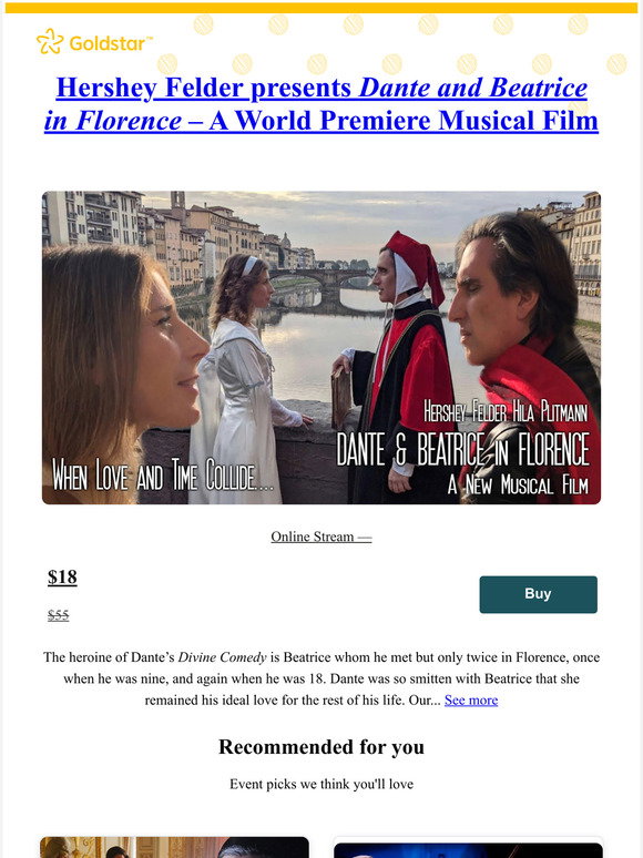 Goldstar: // Hershey Felder presents "Dante and Beatrice in Florence ...
