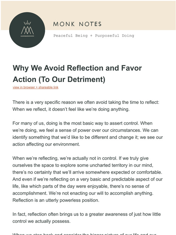 Monk Manual: Monk Notes 21 - Why We Avoid Reflection and Favor Action ...