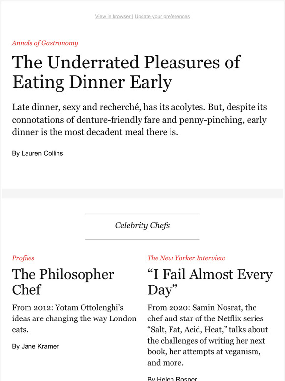 The New Yorker: The Underrated Pleasures of Eating Dinner Early | Milled