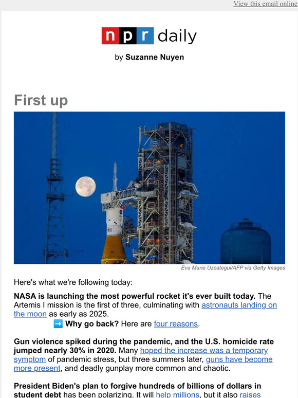 NPR: NASA is set to launch a new moon rocket; the student loan ...