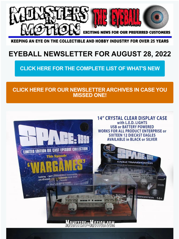 Monsters in Motion: Space: 1999 Eagle L.E.D. Display Cases, Elden Ring ...