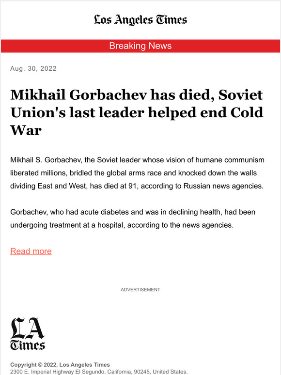 Los Angeles Times: Breaking News: Mikhail Gorbachev, Soviet leader who ...