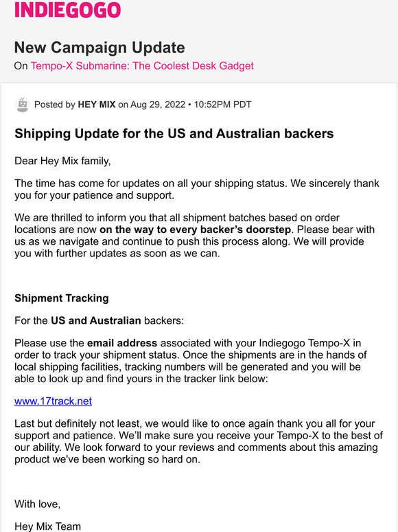 Indiegogo: 📢 Update #10 from Tempo-X Submarine: The Coolest Desk Gadget ...