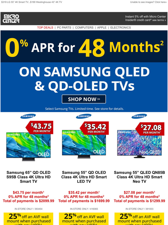 Micro Center: 48 month financing and 0% APR on Samsung QLED & QD-OLED ...