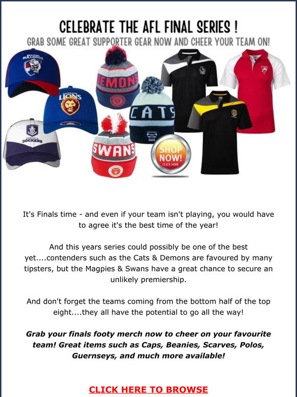 AFL Footy Shop: Finals are here Footy Fan - are you kitted up? | Milled