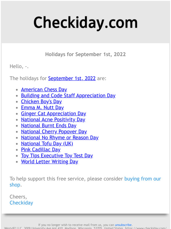 Checkiday: Holidays for September 1st, 2022! 📅🎉 | Milled