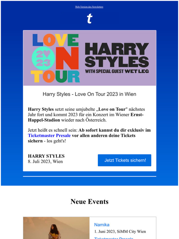 Ticketmaster: Harry Styles | Live im Ernst-Happel-Stadion 2023 | Milled