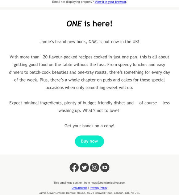 Jamie Oliver: Jamie's brand new book, ONE, is out today! | Milled