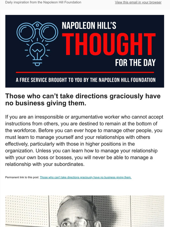 Napoleon Hill Foundation: Napoleon Hill's Thought for the Day | Milled