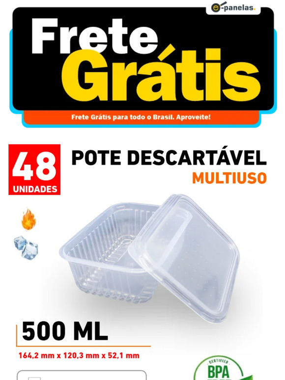E-panelas: Pote Descartável 500ml Freezer Microondas Marmita 48 Unidades [FRETE GRÁTIS]. | Milled