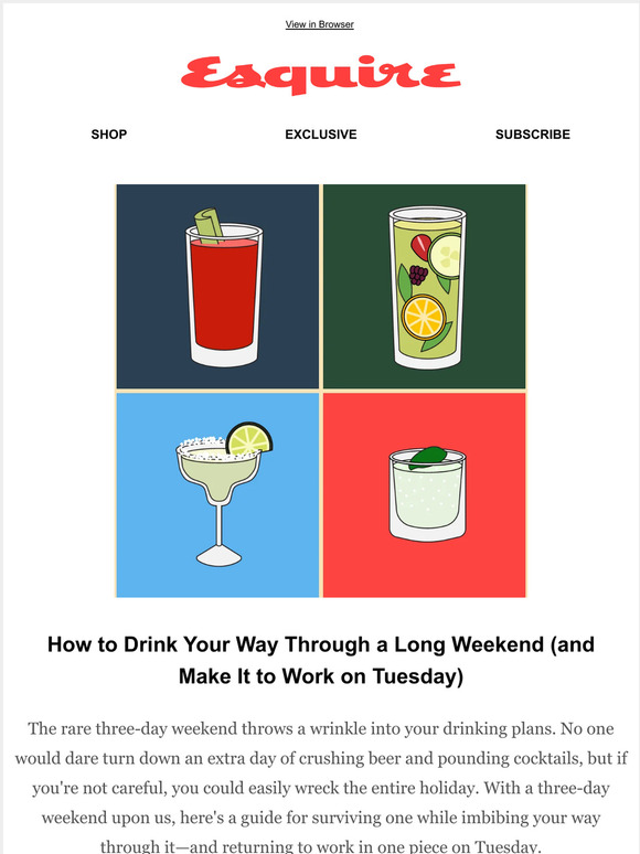 Esquire: How to Drink Your Way Through a 3-Day Weekend | Milled