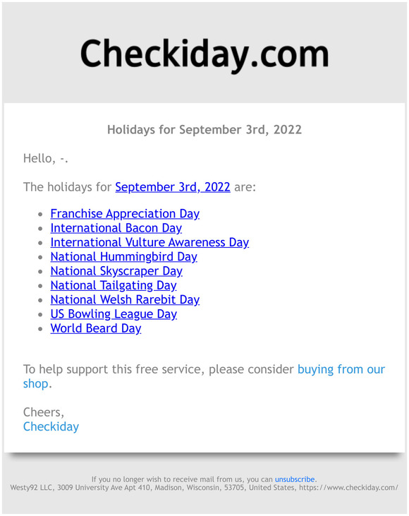 Checkiday: Holidays for September 3rd, 2022! 📅🎉 | Milled