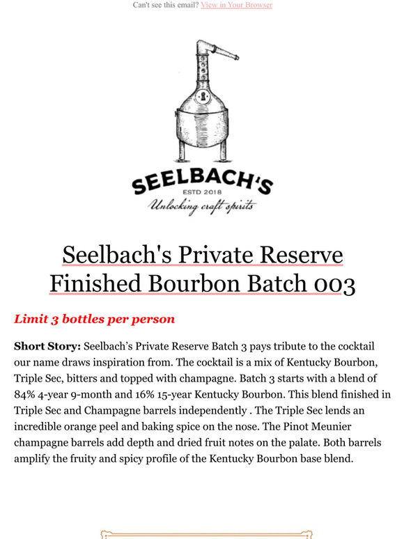 Seelbachs: Seelbach's Private Reserve Batch 003 Is Live! | Milled